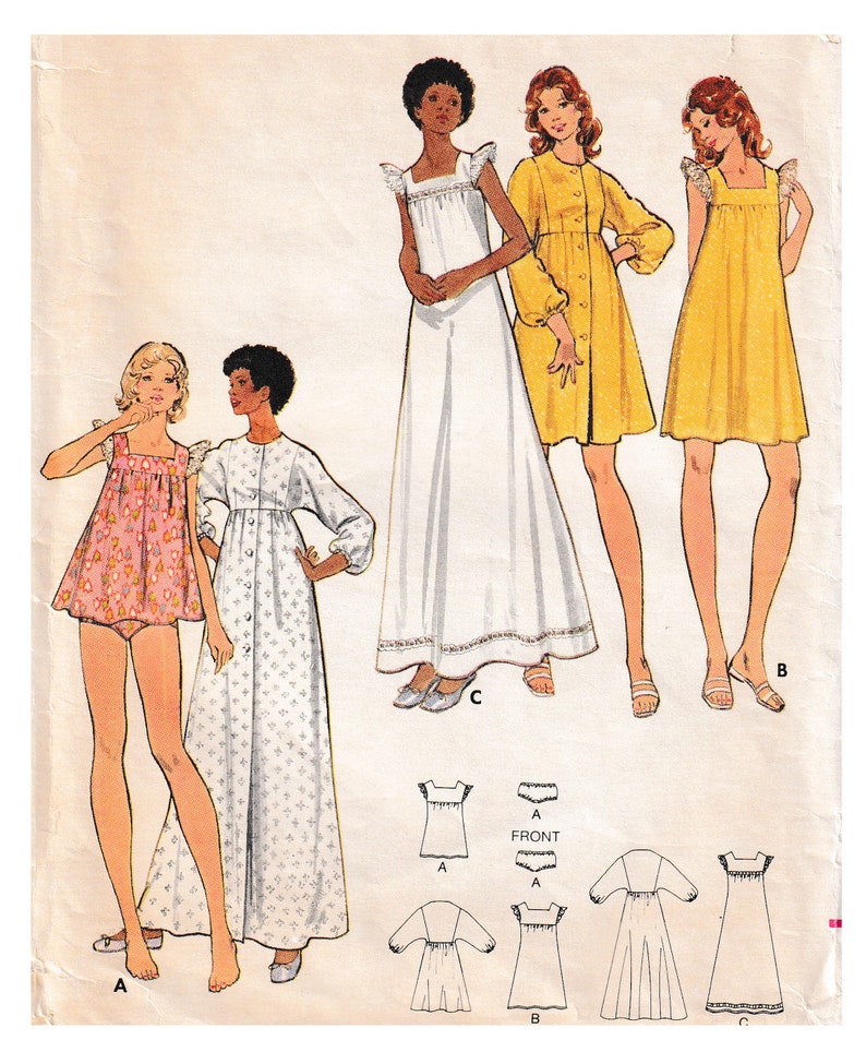 PDF Digital Download Sewing Pattern - Vintage 1970s Nightdress & Robe ...