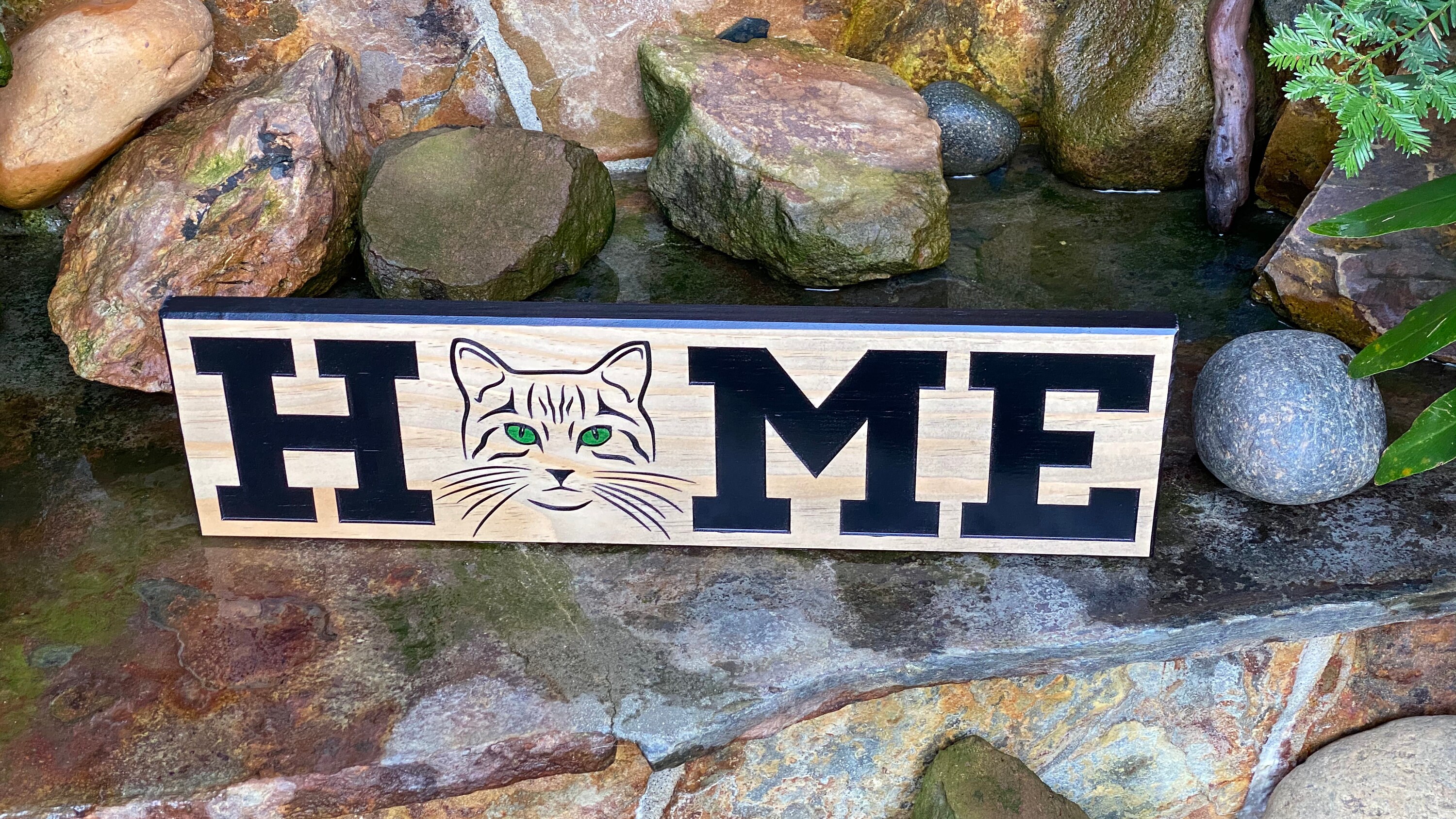 Custom Carved HOME Cat Face Kitty Wood Sign | Etsy