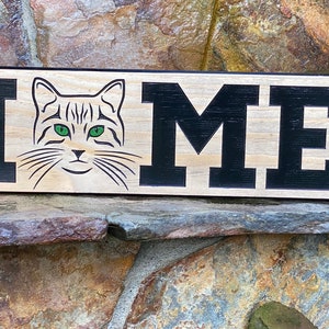 Custom Carved HOME Cat Face Kitty Wood Sign - Etsy