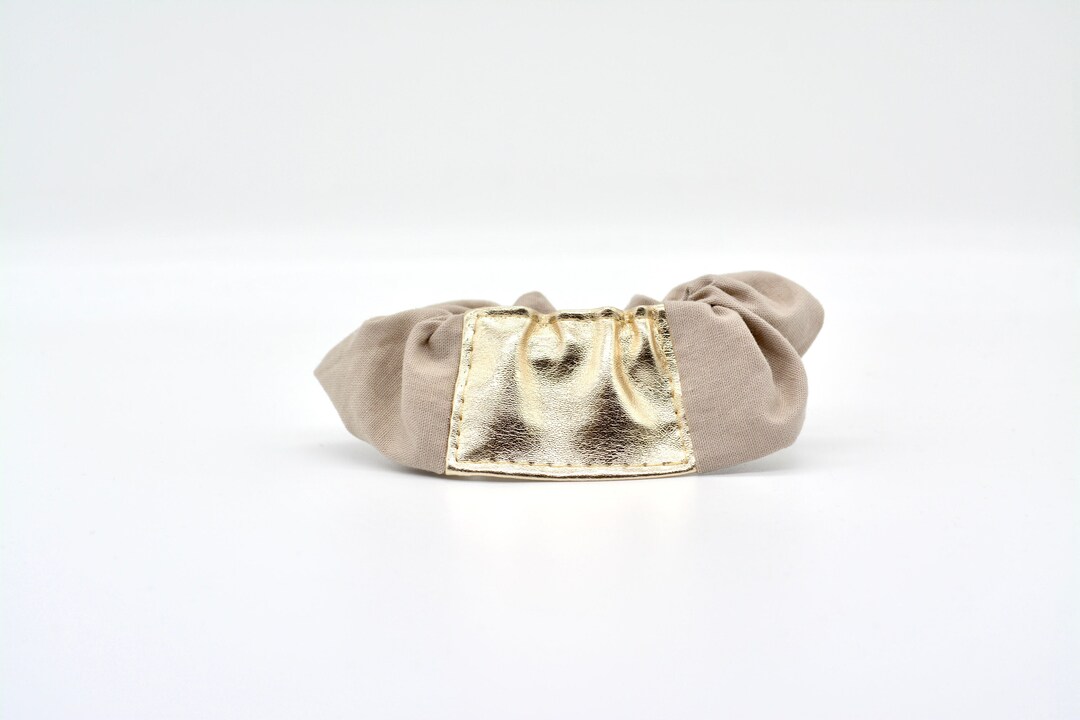 Scrunchie With Leather, Gold (unique Due to the Faux Leather Detail ...