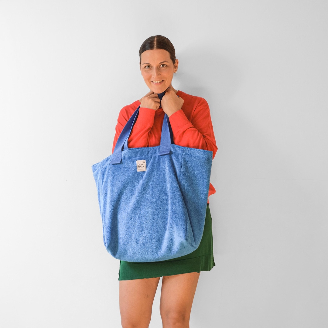 Large XXL Terry Cloth Bag in Bright Blue // for Shopping, Bathing, for ...