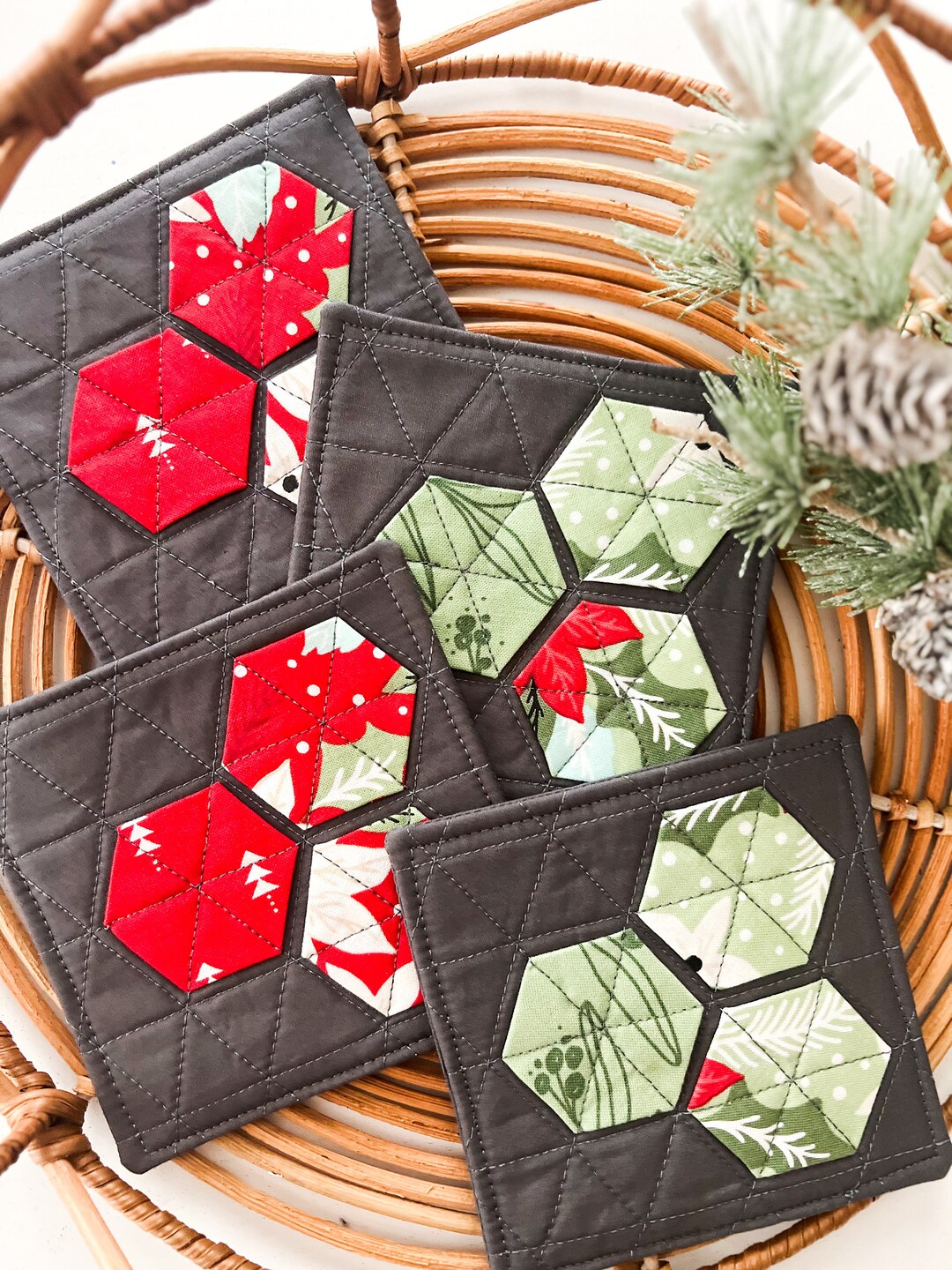 Christmas Quilted Drink Coasters, Set of Four Coasters - Etsy