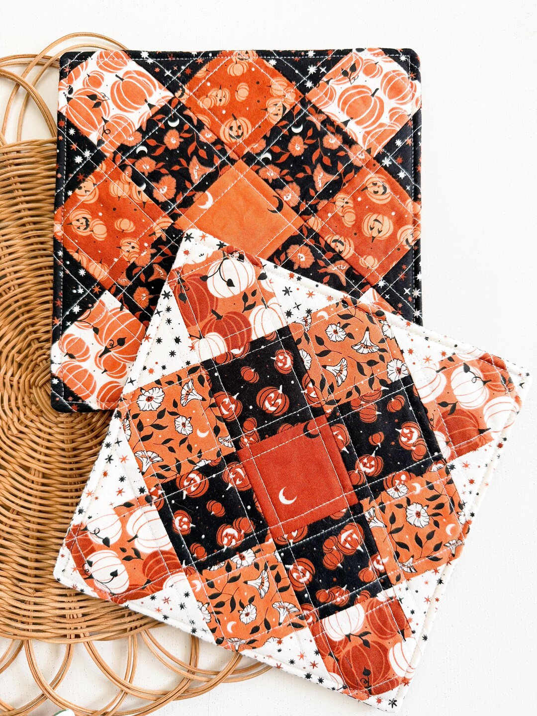 Fall Pumpkin Quilted Hot Pads – Set of 2 | Handmade Pot Holders | Gift ...