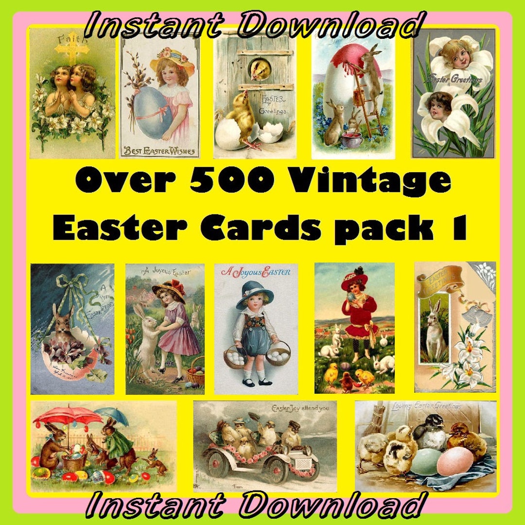 500+ Vintage EASTER Images From Cards Victorian Egg Basket Bunny Rabbit ...