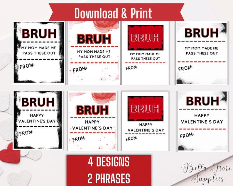 Bruh Valentine Cards, Kids Printable Valentines (digital Download) - Etsy