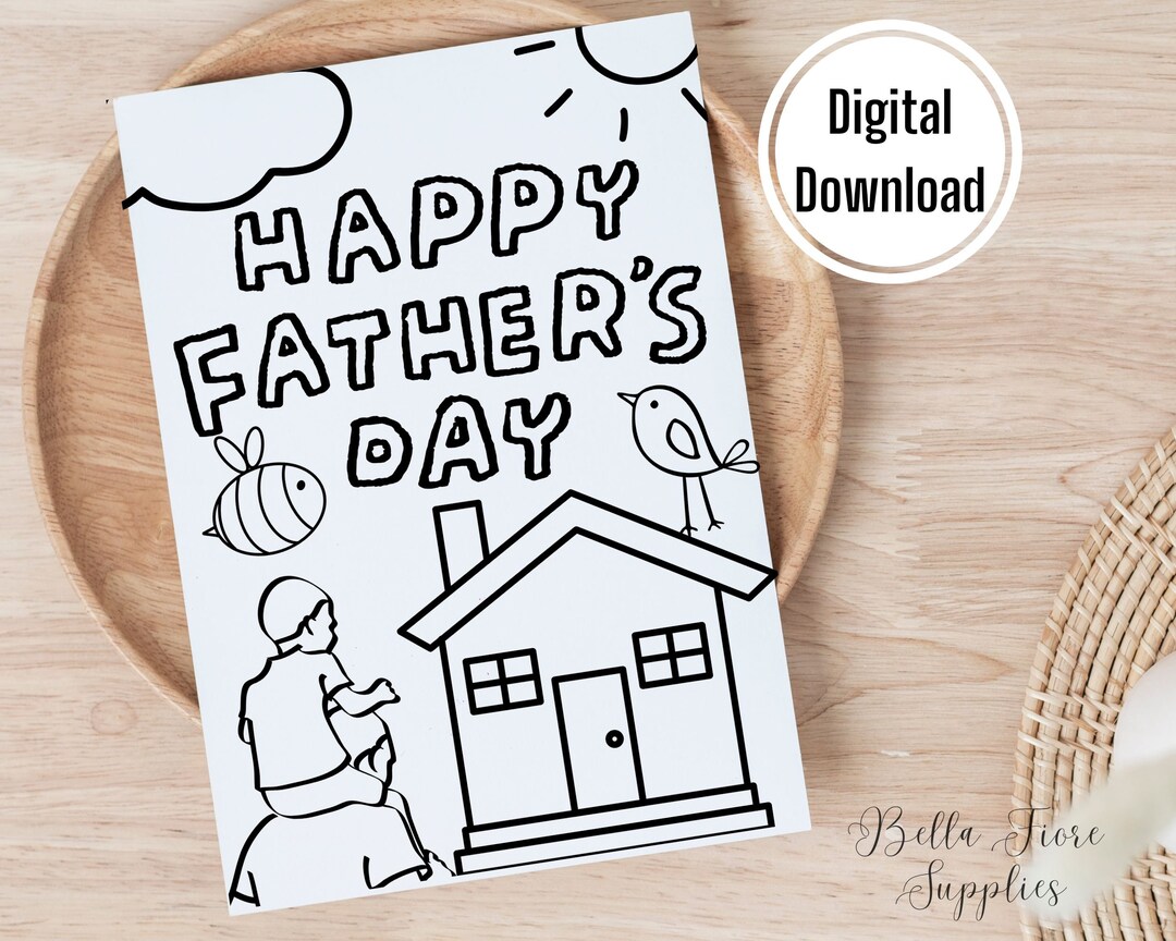 Fathers Day Coloring Card, Printable Card, Digital Card, Instant ...