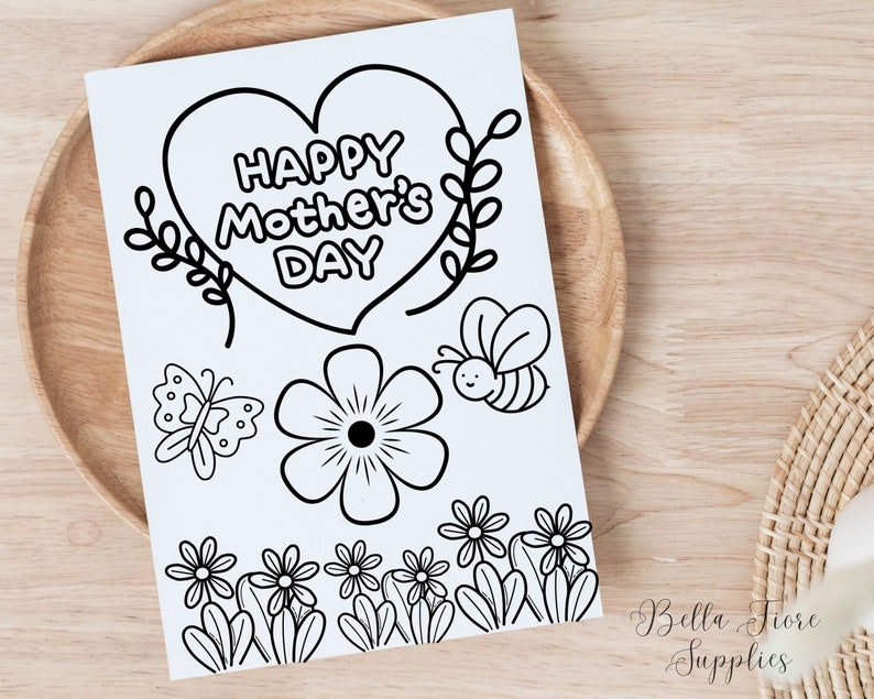 Coloring Happy Mothers Day Card, Printable Card, Digital Card, Instant ...