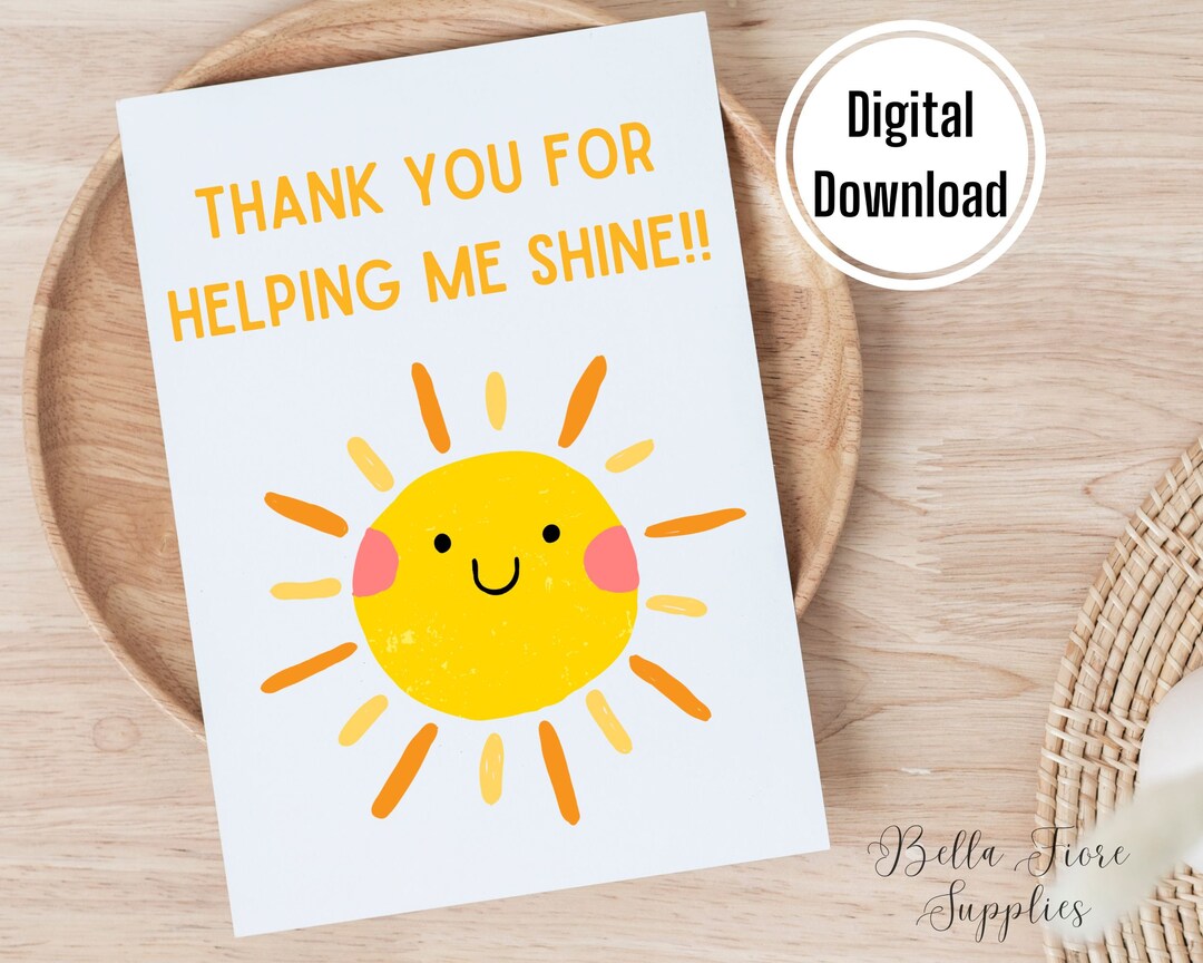 Thank You for Helping Me Shine, Teacher Card, Teacher Appreciation ...