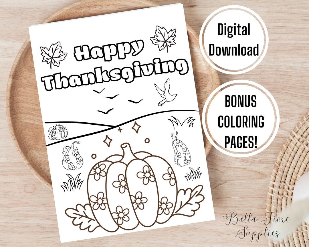 Thanksgiving Coloring Card, Printable Card, Digital Card, Instant ...