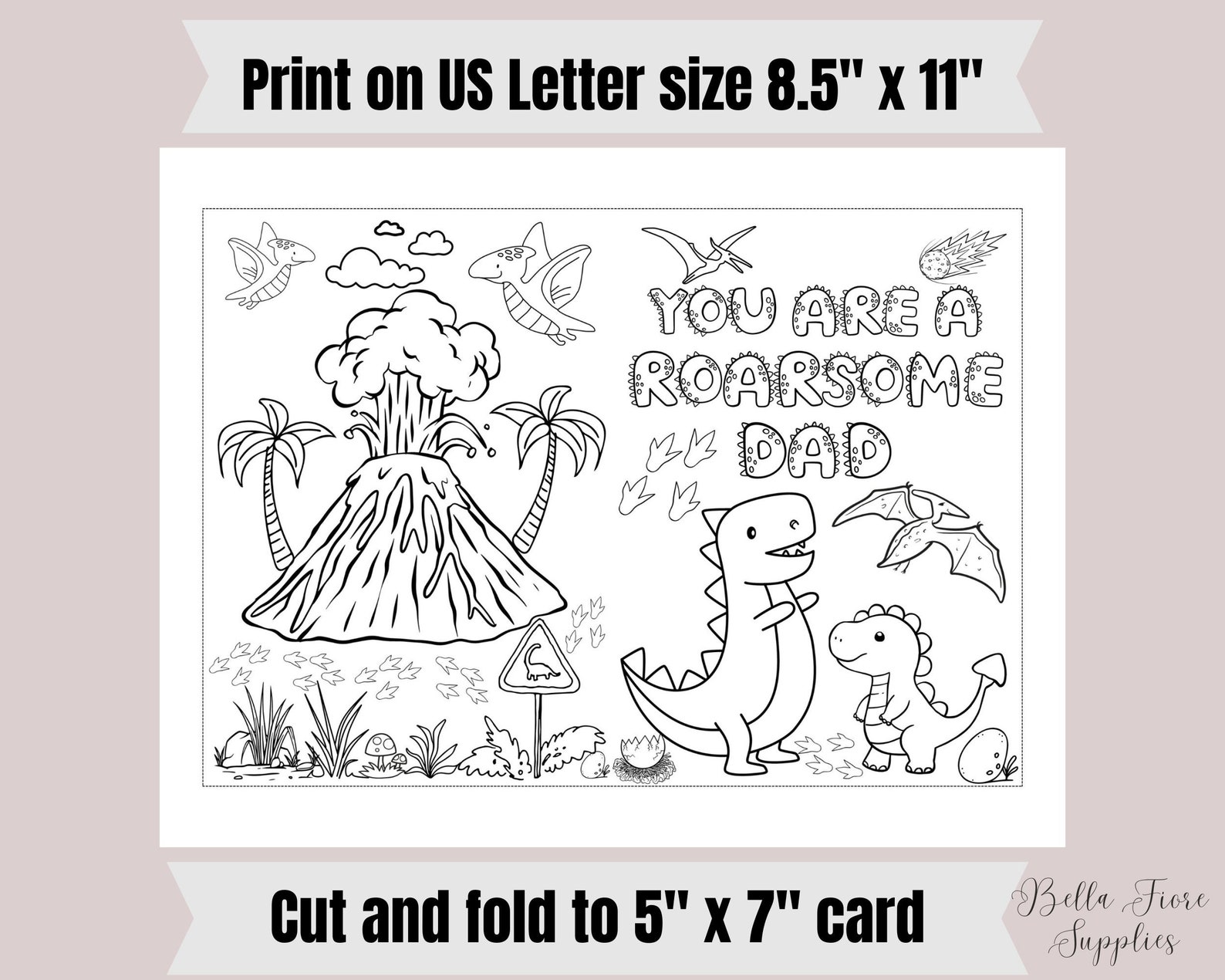 Dinosaur Fathers Day Card, Roarsome Dad Coloring Page (digital Card) - Etsy