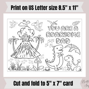 Dinosaur Fathers Day Card, Roarsome Dad Coloring Page (digital Card) - Etsy