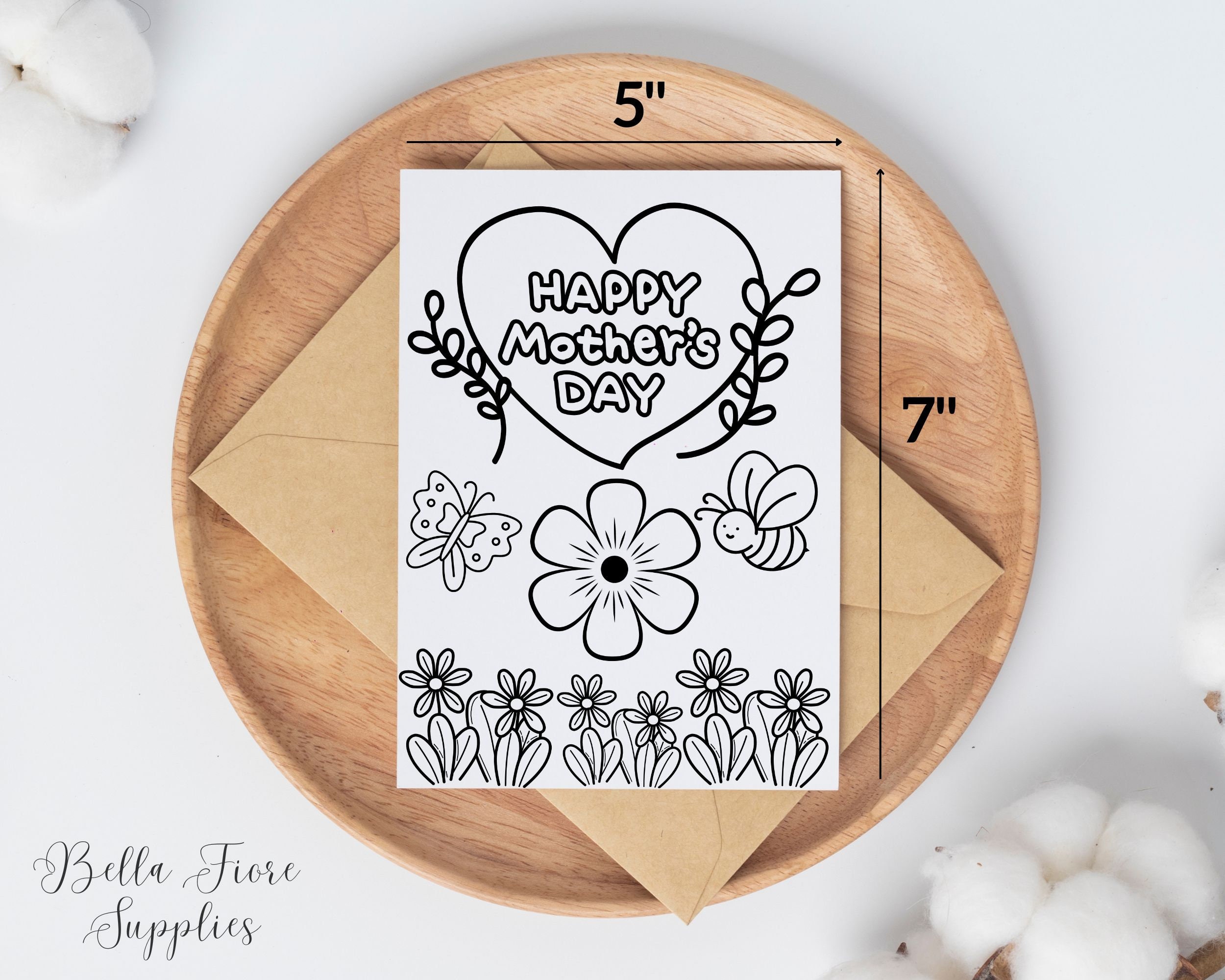 Coloring Happy Mother's Day Card, Printable Floral Card (digital ...