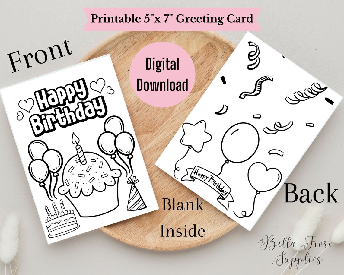 Happy Birthday Coloring Card, Printable Kids Activity (digital Download ...