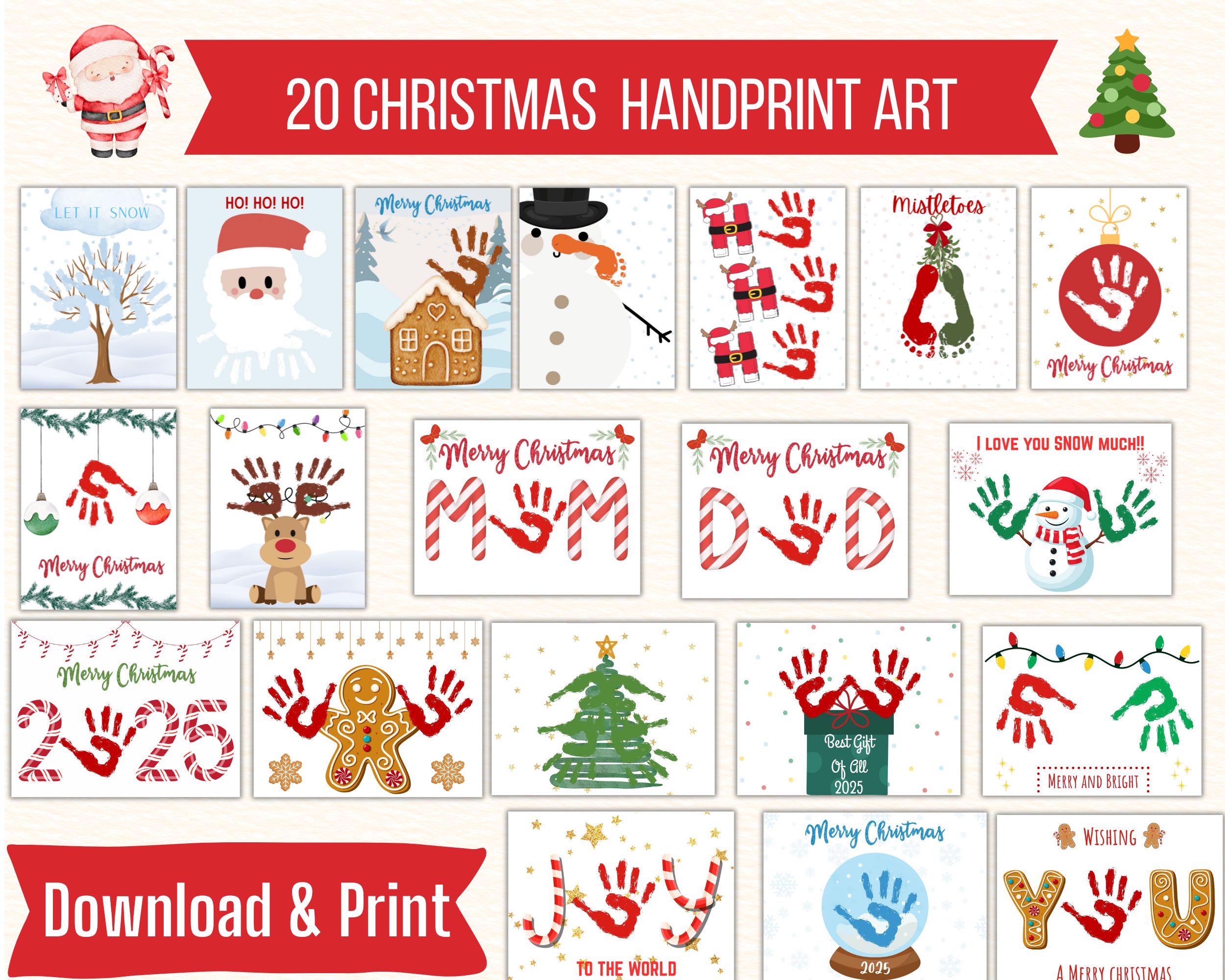 20 Christmas Handprint Art, Christmas Handprint Craft Printable Bundle ...