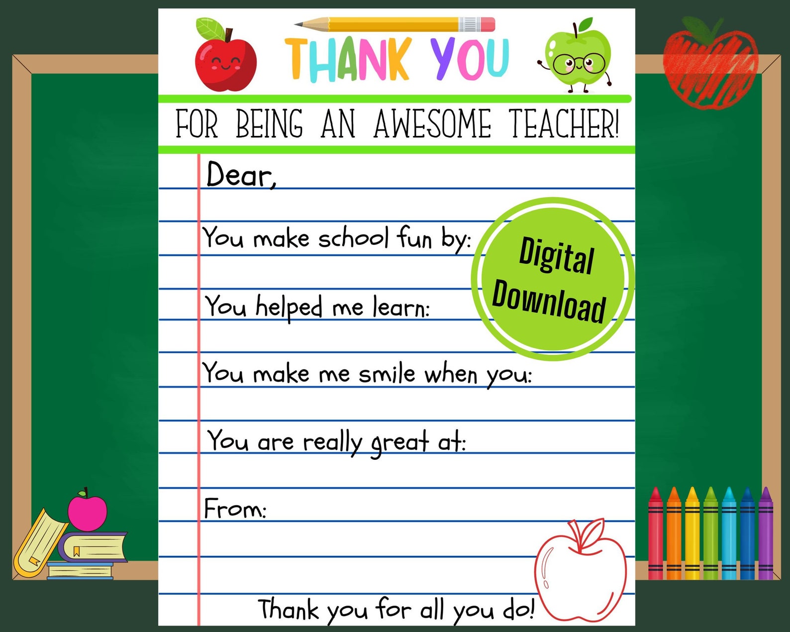 Teacher Appreciation Week, Printable Card, Digital Card, Instant ...