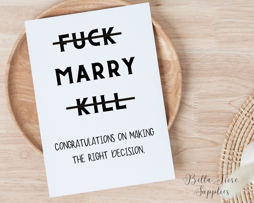 Funny Wedding Card, Fuck Marry Kill Congratulations (digital Download ...