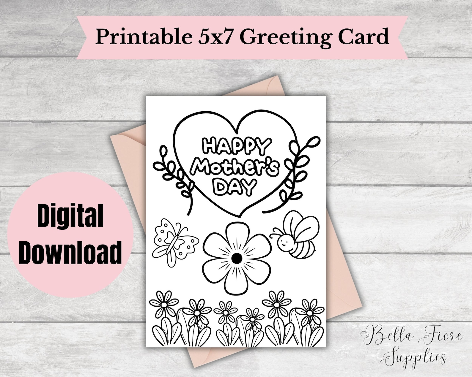 Coloring Happy Mothers Day Card, Printable Card, Digital Card, Instant ...