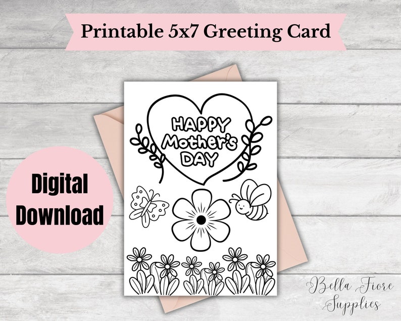 Coloring Happy Mothers Day Card, Printable Card, Digital Card, Instant ...