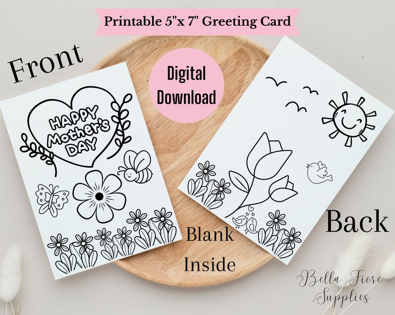 Coloring Happy Mothers Day Card, Printable Card, Digital Card, Instant ...