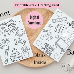 Thank You Coloring Card, Teacher Card, Teacher Appreciation, Printable ...