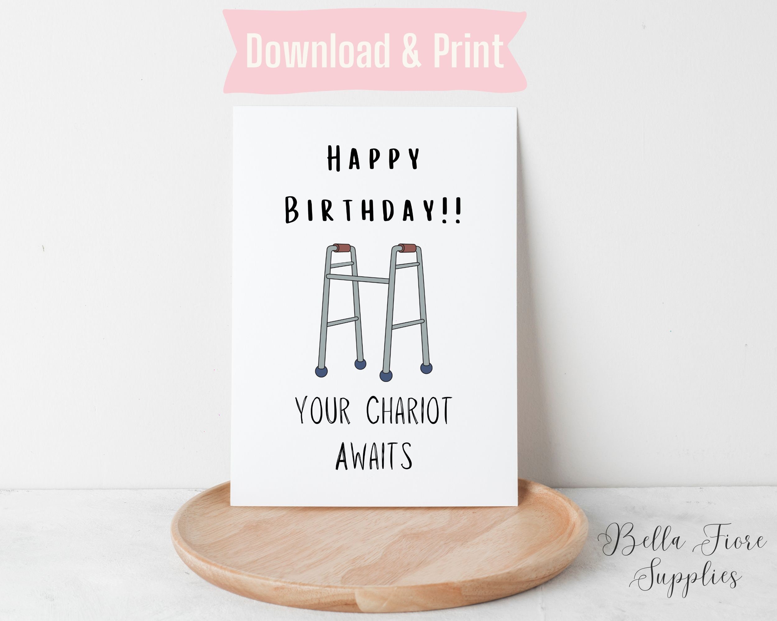 Funny Walker Birthday Card, Over the Hill, Printable (digital Download ...