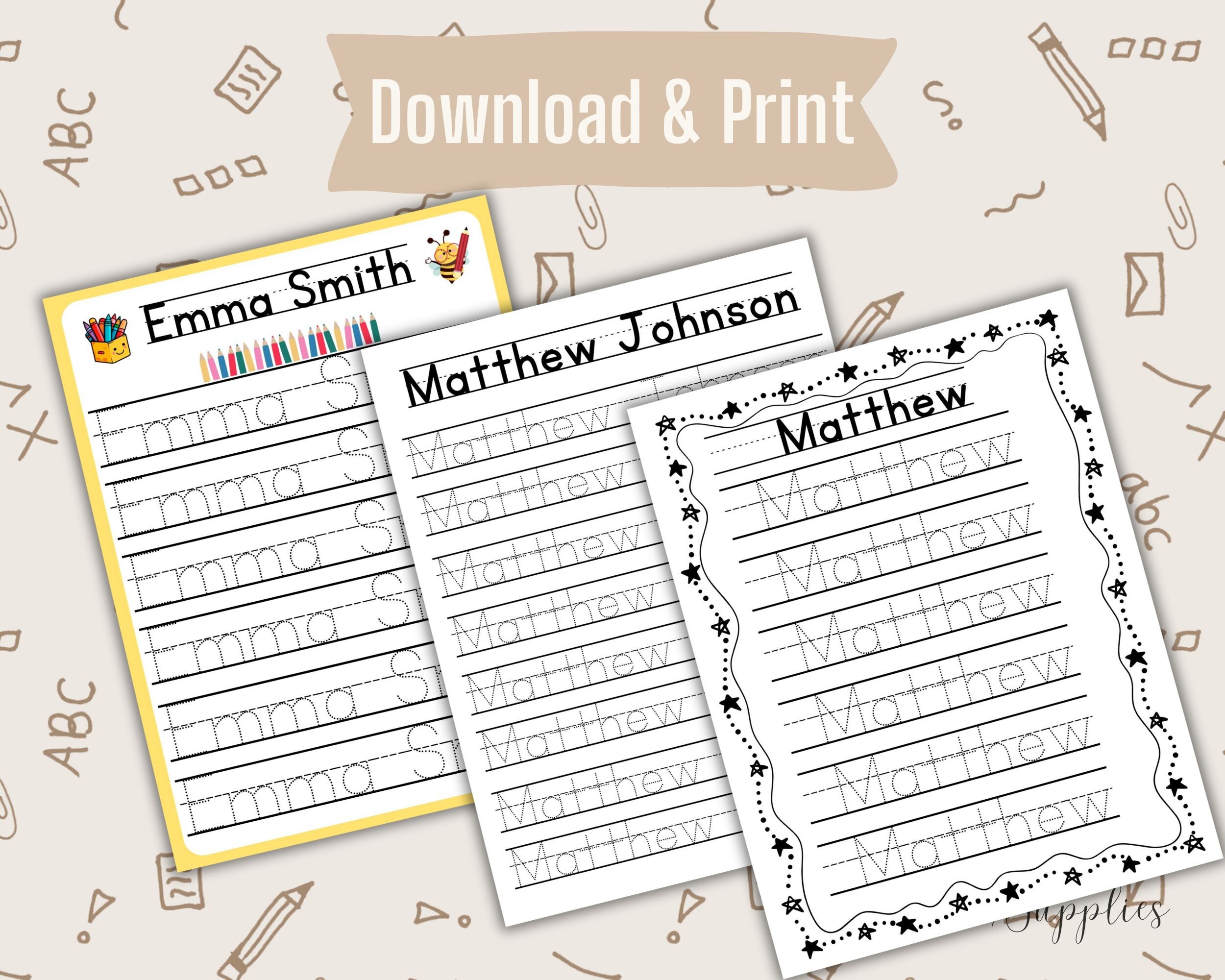 Custom Name Tracing Worksheet, Handwriting Practice (PDF Pattern) - Etsy