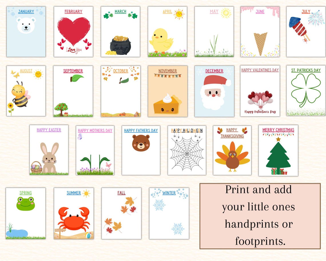 24 Monthly Handprint Art, Keepsake Craft (digital Download) - Etsy