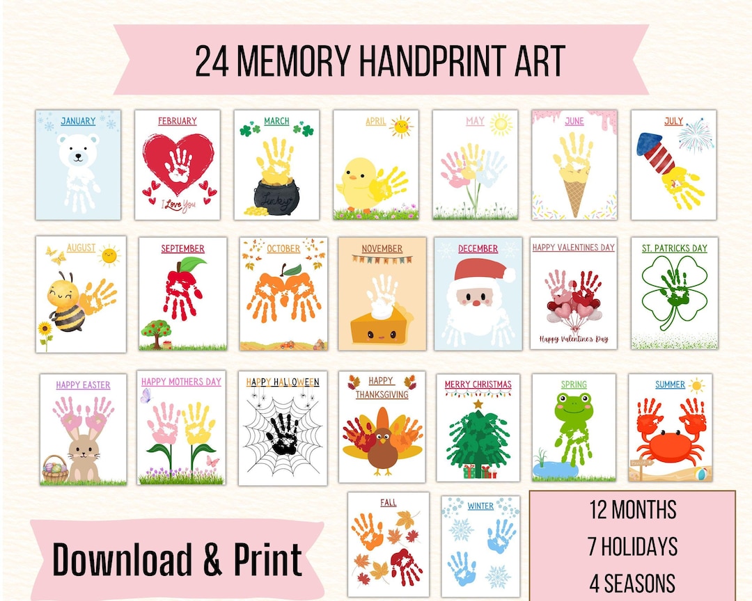24 Monthly Memory Book, Handprint Art, Handprint Printables, Preschool ...
