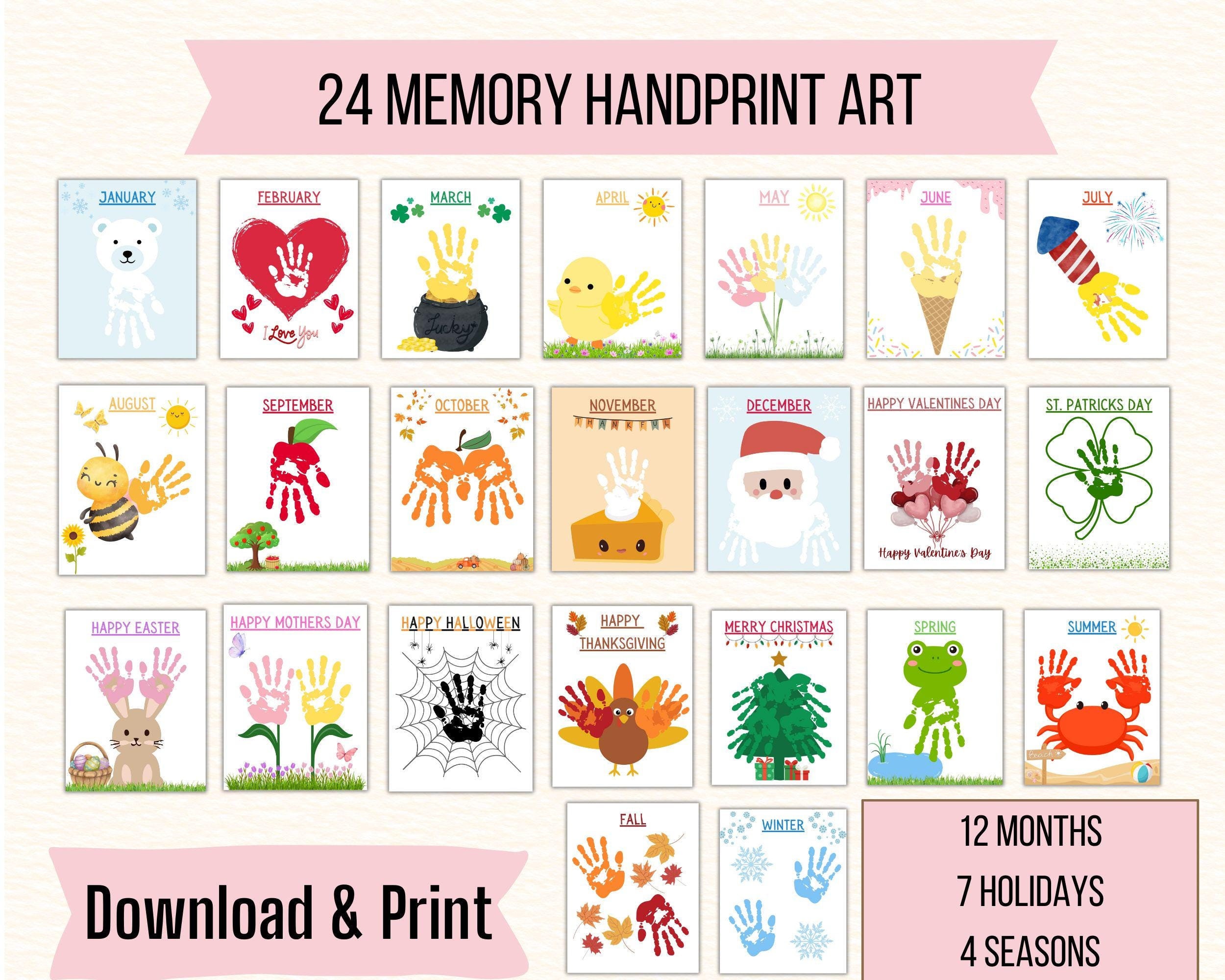 24 Monthly Handprint Art, Keepsake Craft (digital Download) - Etsy