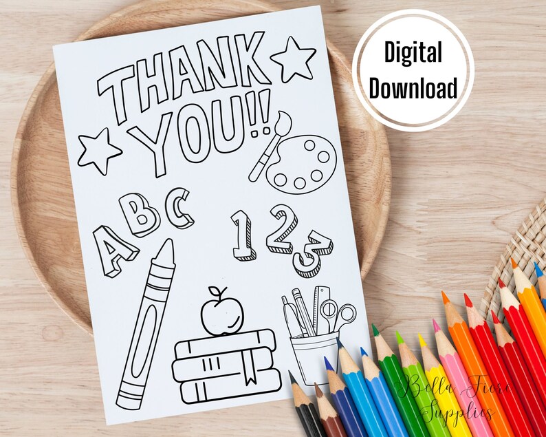 Thank You Coloring Card, Teacher Card, Teacher Appreciation, Printable ...