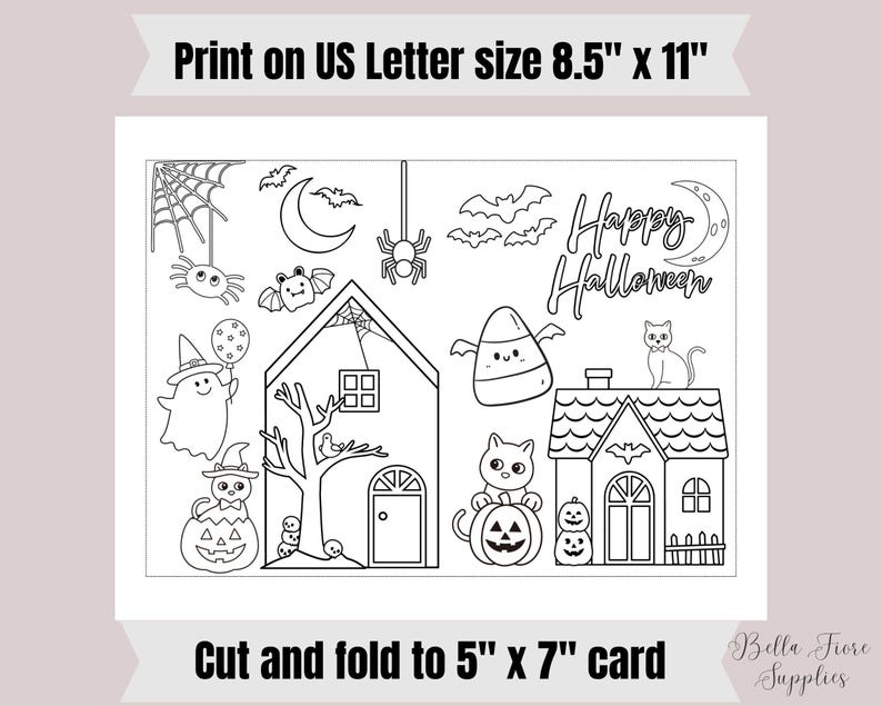 Halloween Coloring Card, Printable Card, Digital Card, Instant Download ...