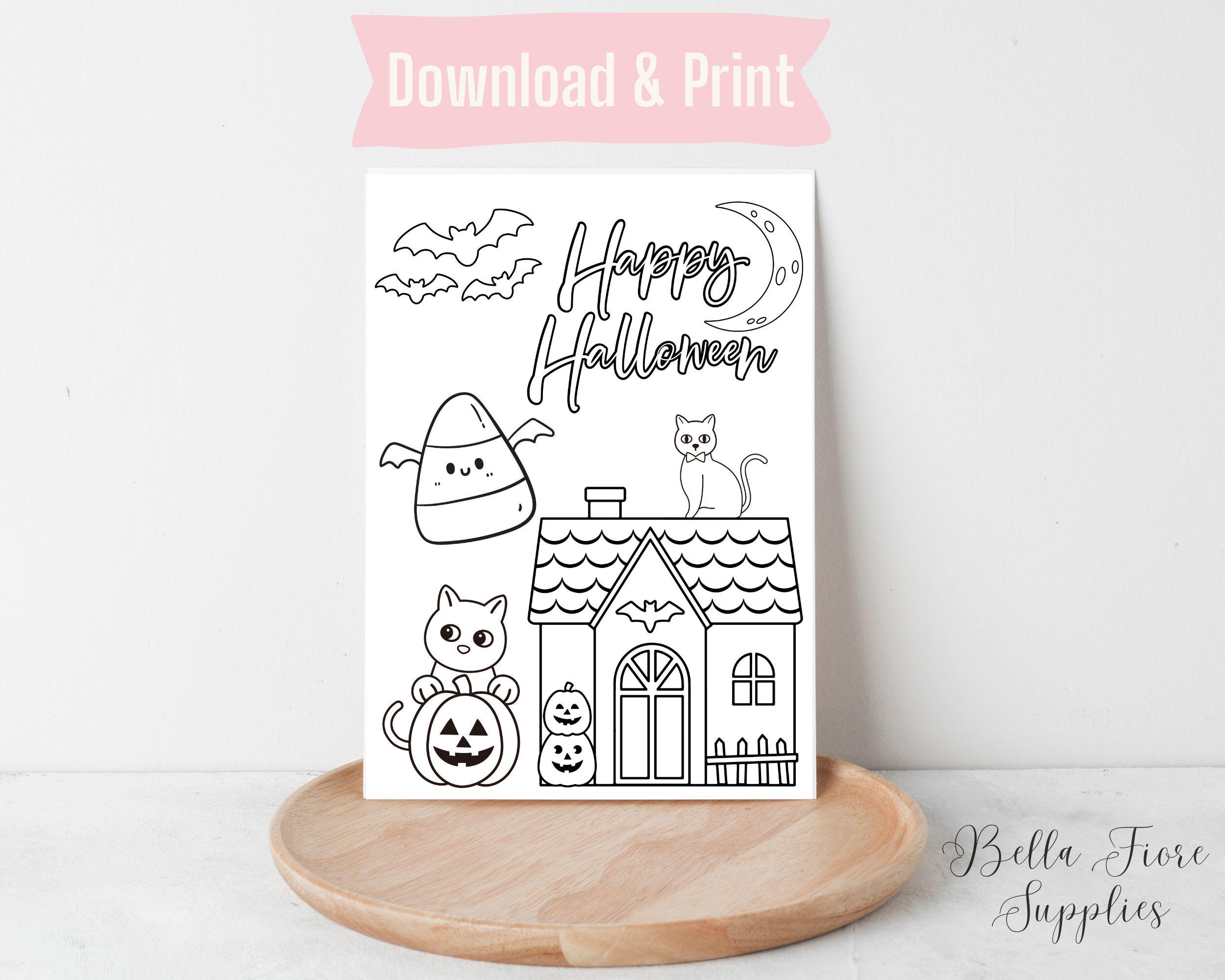 Halloween Coloring Card, Printable Card, Digital Card, Instant Download ...