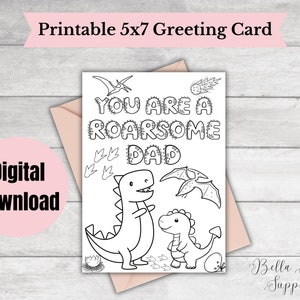 Dinosaur Fathers Day Card, Roarsome Dad Coloring Page (digital Card) - Etsy