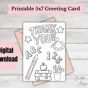 Thank You Coloring Card, Teacher Card, Teacher Appreciation, Printable ...