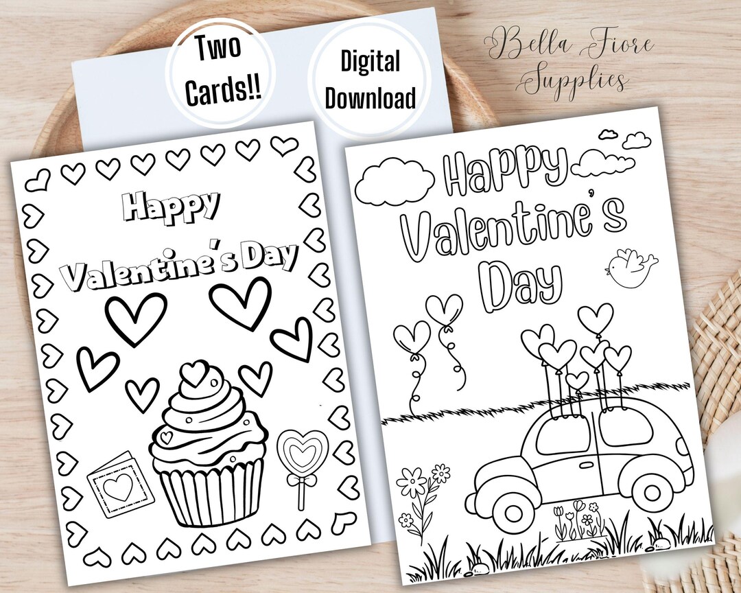 Valentine's Day Coloring Card, Printable Activity (digital Download) - Etsy