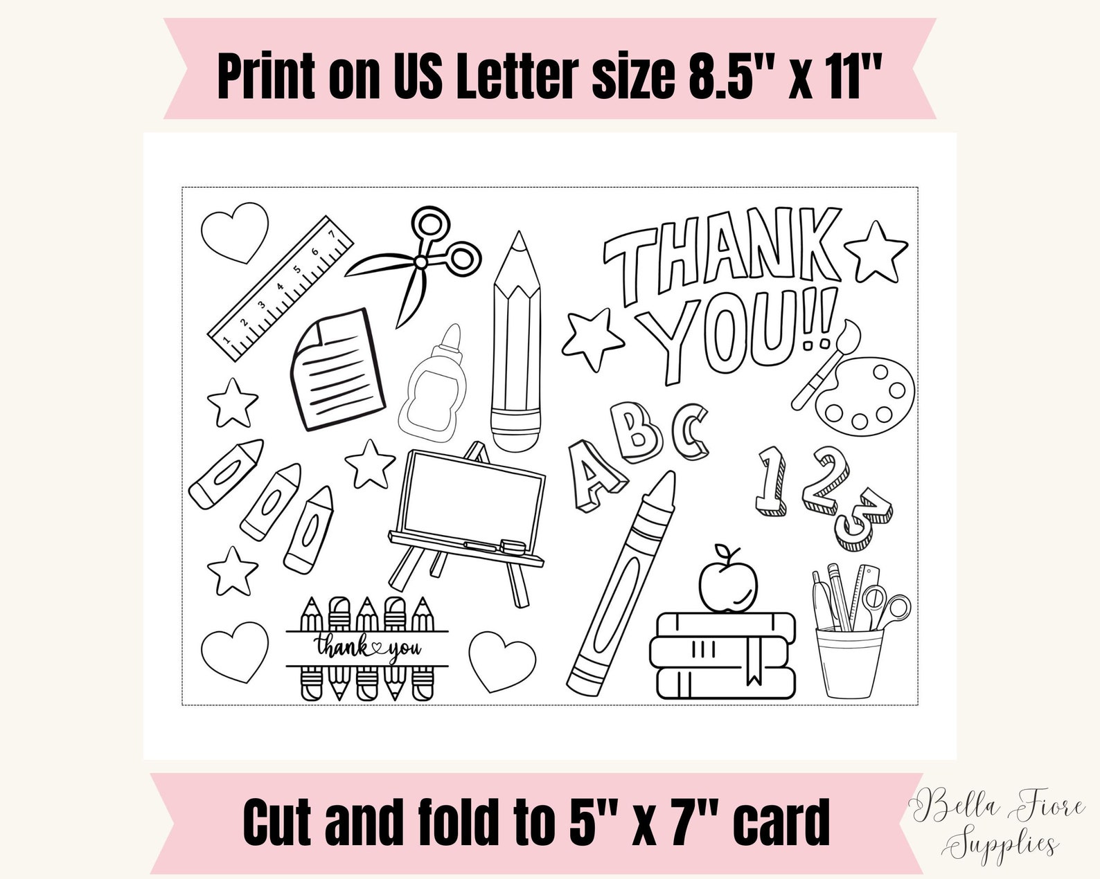Thank You Coloring Card, Teacher Card, Teacher Appreciation, Printable ...