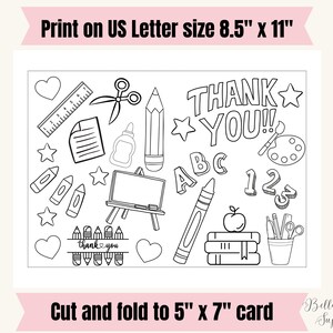 Thank You Coloring Card, Teacher Card, Teacher Appreciation, Printable ...