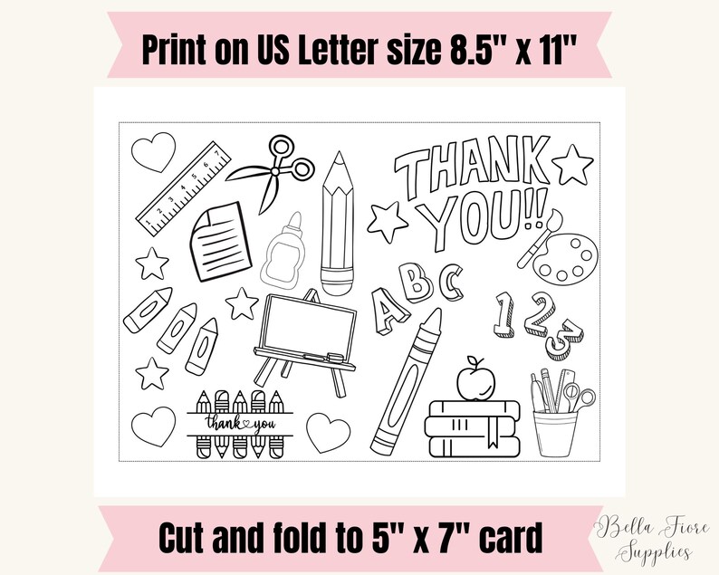 Thank You Coloring Card, Teacher Card, Teacher Appreciation, Printable ...