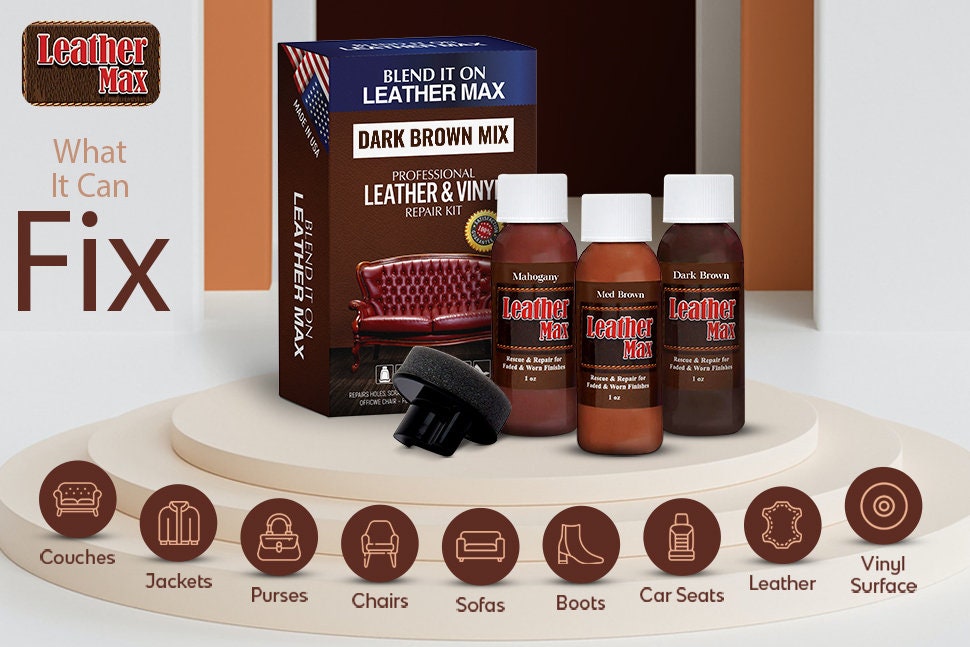 Leather Max Dark Brown Mix Vinyl and Leather Repair Kit - for Your ...