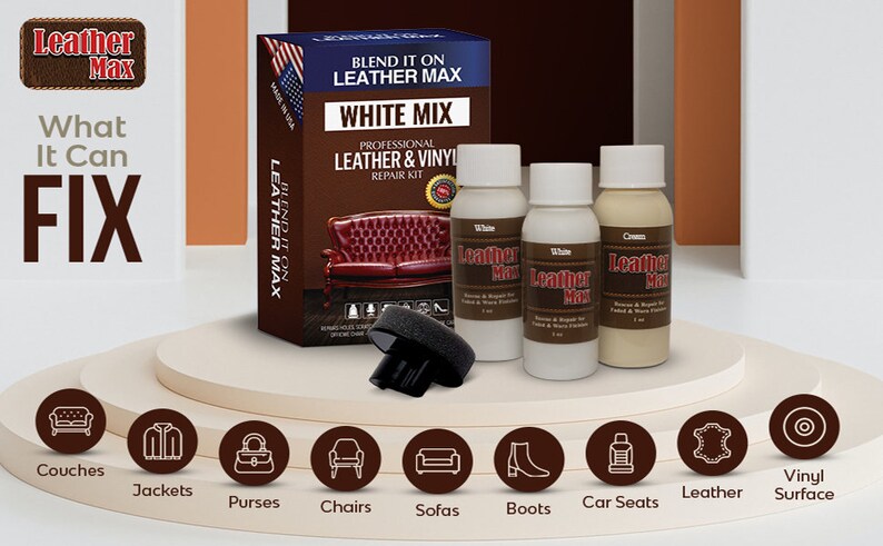 Leather Max White Mix Vinyl and Leather Repair Kit - for Your Furniture ...