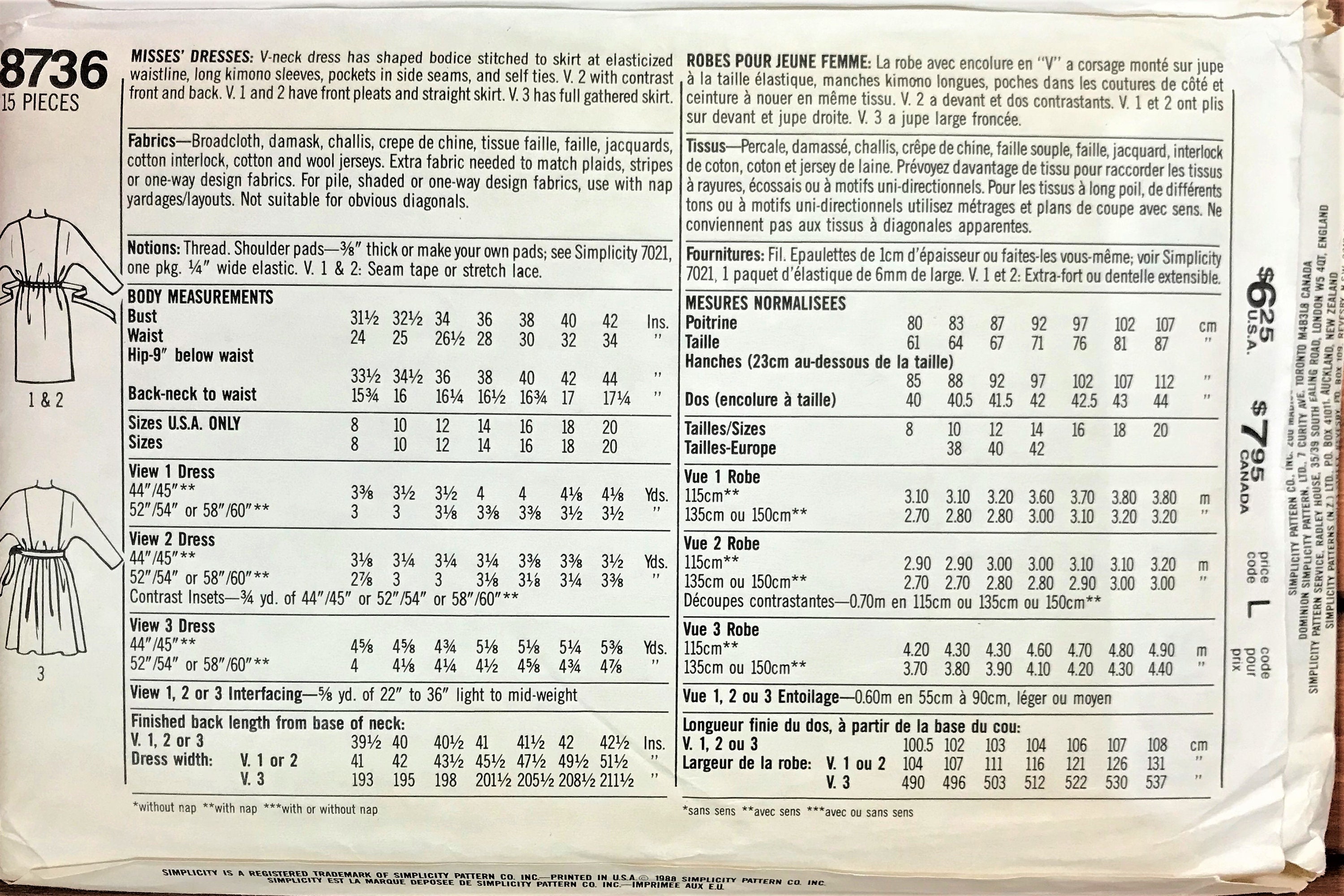 Simplicity 8736 Misses Vintage V Neck Dress Sewing Pattern - Etsy UK