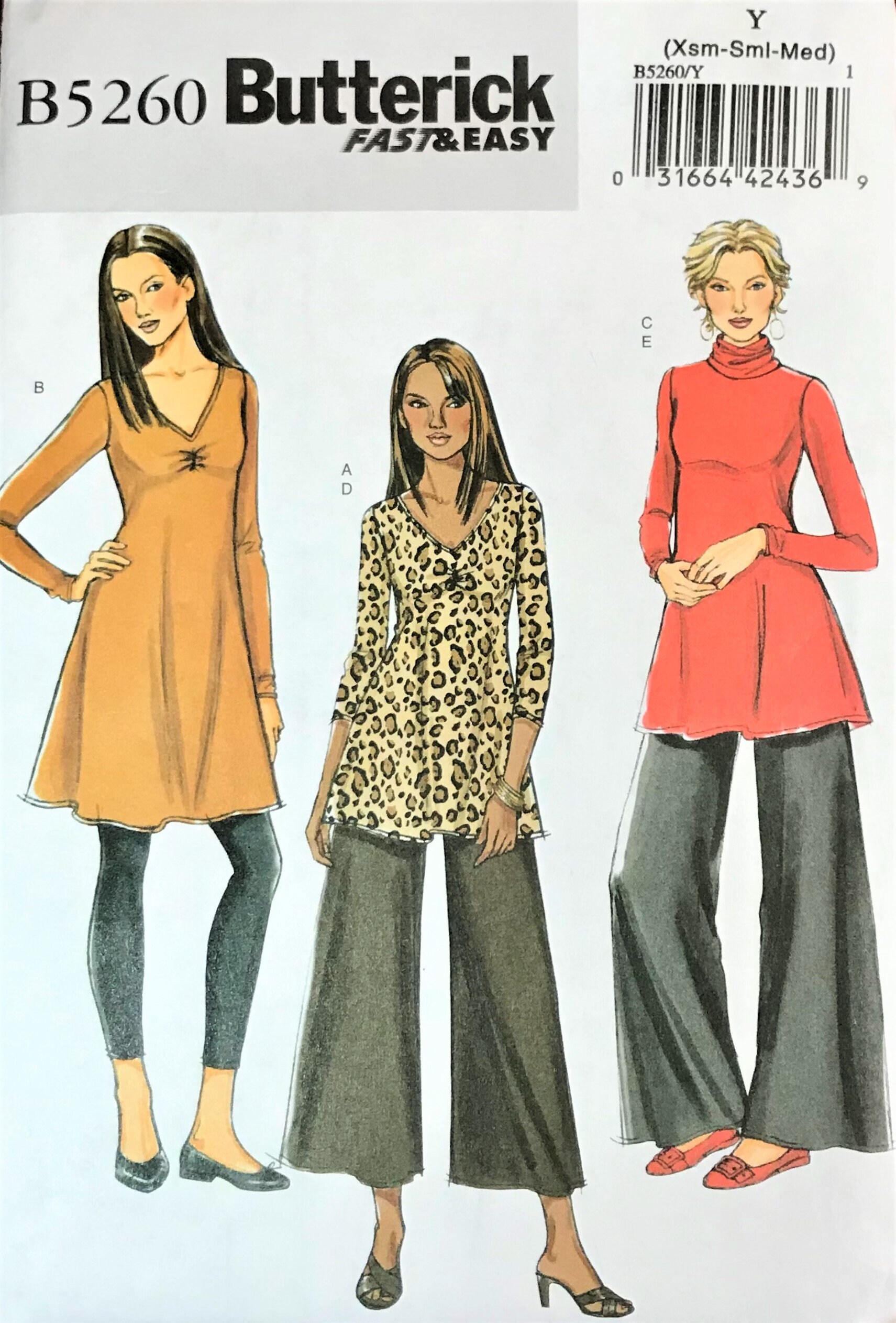 Butterick 5260 Very Easy Knit Tunic, Dress, and Pants Sewing Pattern in ...