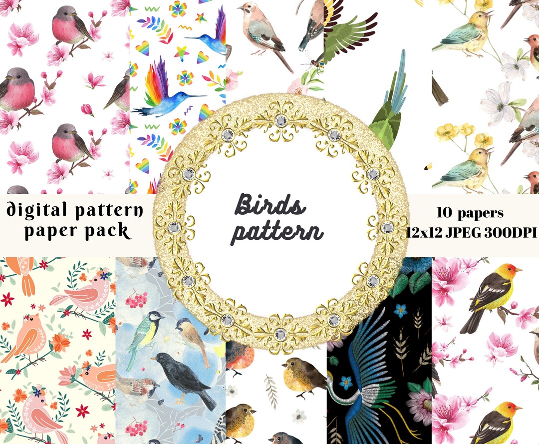 Birds Pattern Digital ,10 Papers Pack, Birds Patterns ,birds Scrapbook ...