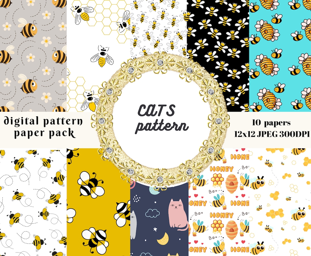 10 Honey Bee Digital ,paper Pack Patterns, Commercial Use, Scrapbook ...