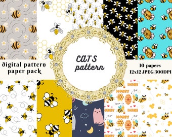 Honey Bee Digital Paper Patterns Commercial Use Scrapbook Papers and ...