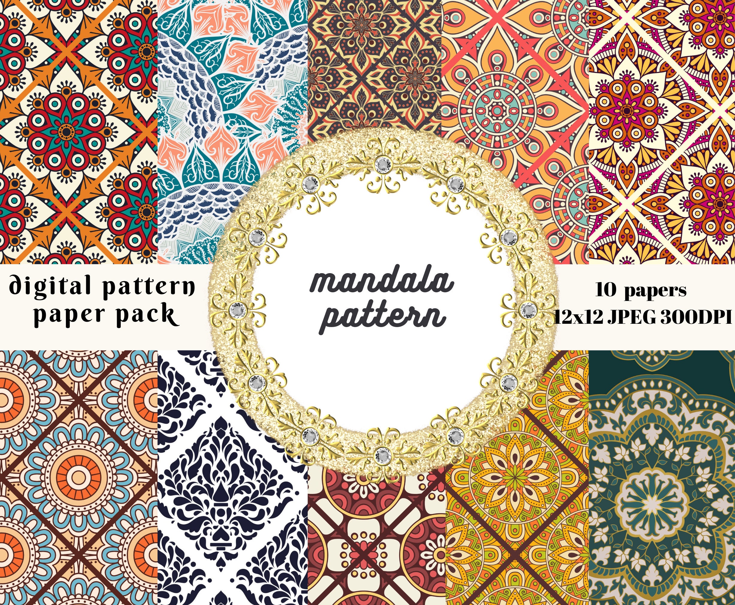 Mandala Pattern Digital 10 Papers Pack Mandala Patterns - Etsy