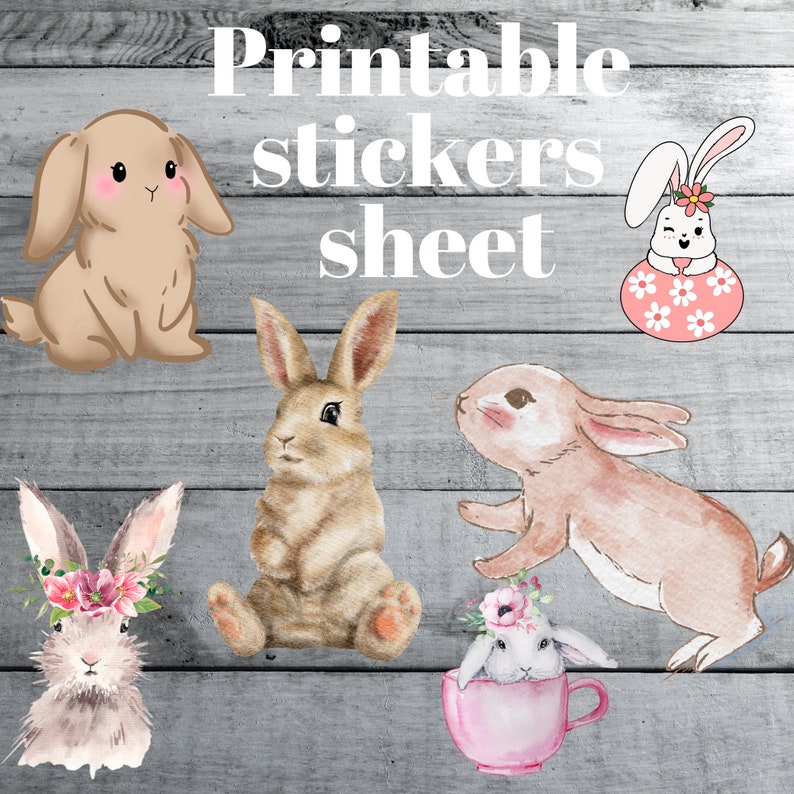 Bunny Sticker Sheet, Printable Stickers, US Letter Size, Digital ...