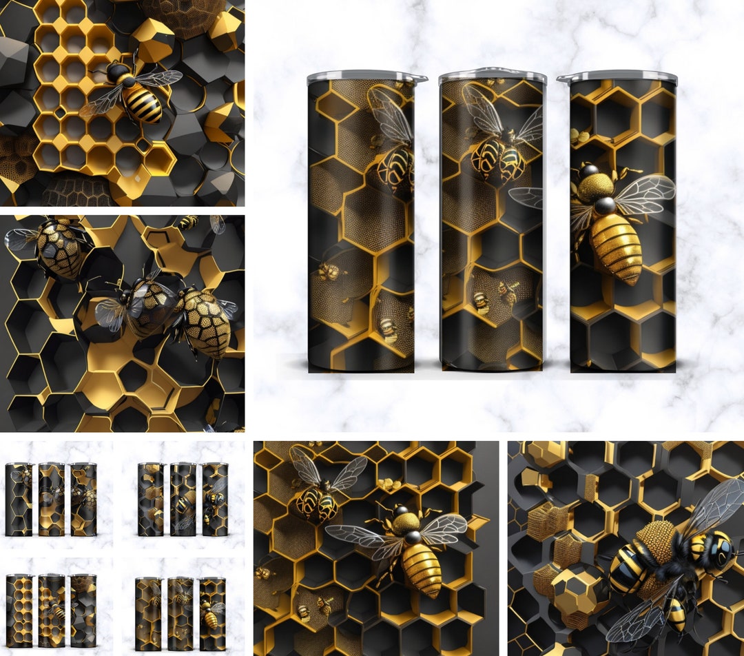 Honeycomb Bee Tumbler Design, Black Gold 20 Oz Skinny Wrap (PNG Digital ...