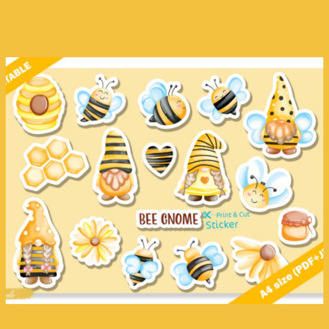 Cute Bee, Gnome Printable ,sticker Graphic ,instant Download ...