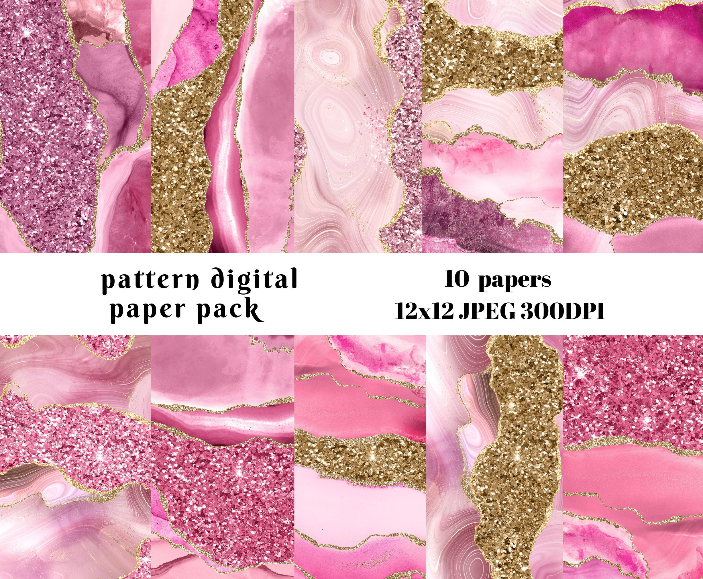 Pink Gold Pattern,10 Paper Pack Digital, Paper Pack ,12X12 ,printable ...